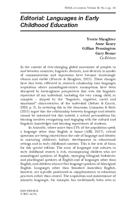 (PDF) Editorial: Languages in Early Childhood Education