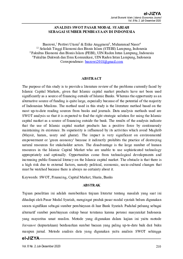 (PDF) Analisis Swot Pasar Modal Syariah Sebagai Sumber Pembiayaan DI ...