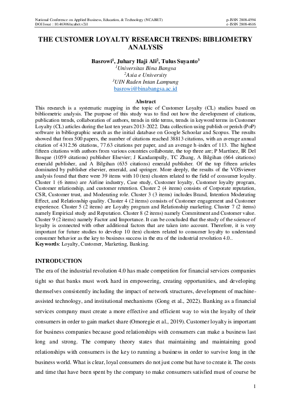 (PDF) The Customer Loyalty Research Trends: Bibliometry Analysis
