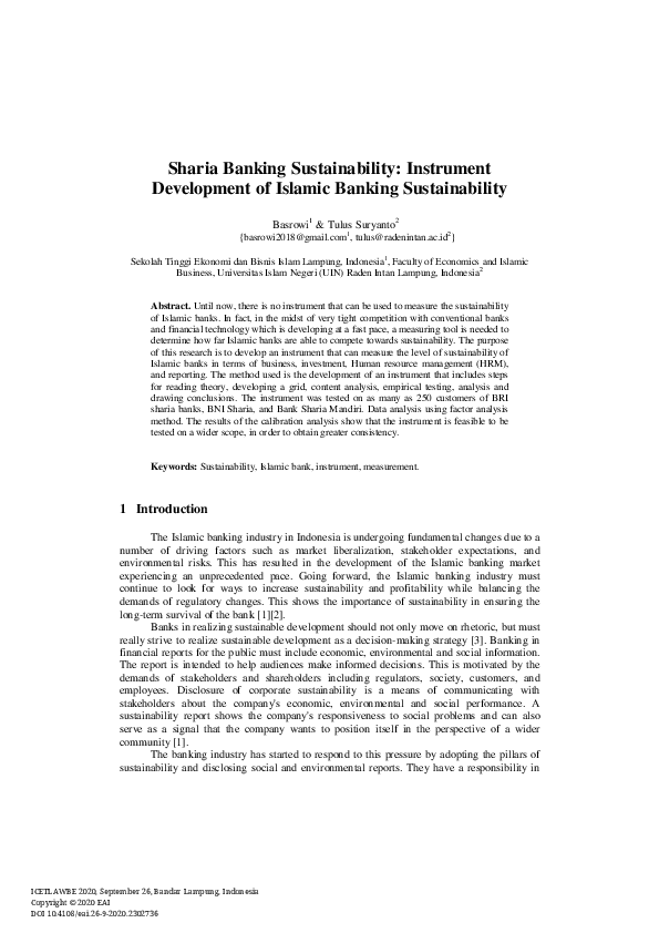 (PDF) Sharia Banking Sustainability: Instrument Development of Islamic ...