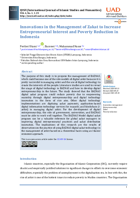 (PDF) Innovations in the Management of Zakat in Indonesia in Increasing Entrepreneurial Interest ...