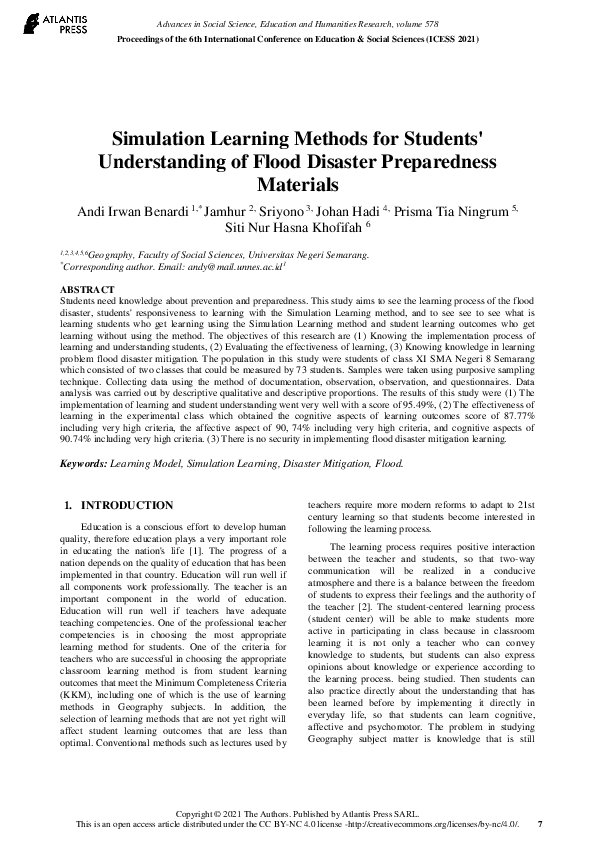 (PDF) Simulation Learning Methods for Students’ Understanding of Flood ...