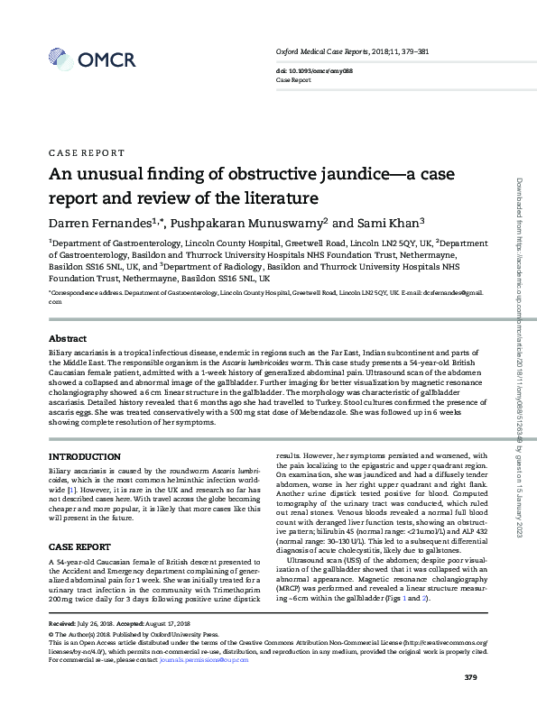 (PDF) An unusual finding of obstructive jaundice-a case report and ...