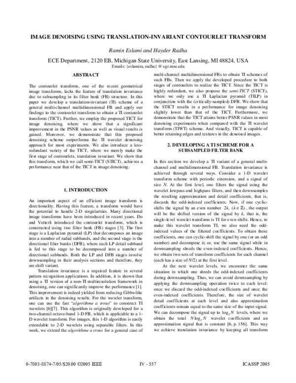 (PDF) Image Denoising Using Translation-Invariant Contourlet Transform