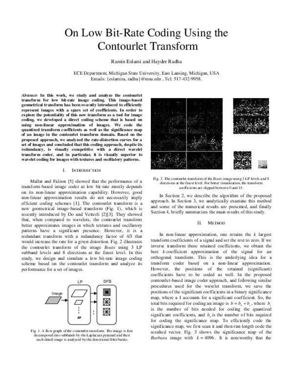 Pdf On Low Bit Rate Coding Using The Contourlet Transform