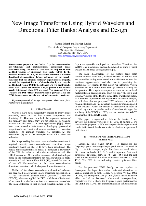 Pdf New Image Transforms Using Hybrid Wavelets And Directional Filter