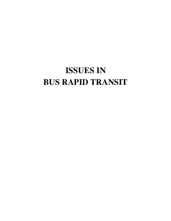 (PDF) Issues In Bus Rapid Transit