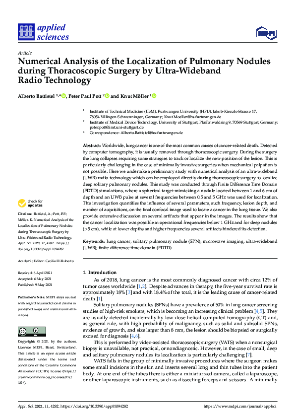 (PDF) Numerical Analysis of the Localization of Pulmonary Nodules during Thoracoscopic Surgery ...