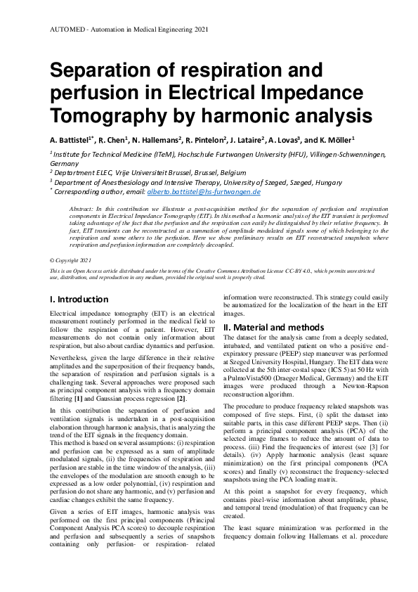 (PDF) Separation of respiration and perfusion in Electrical Impedance Tomography by harmonic ...