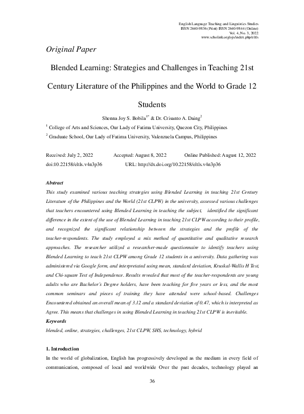 (PDF) Blended Learning: Strategies and Challenges in Teaching 21st ...
