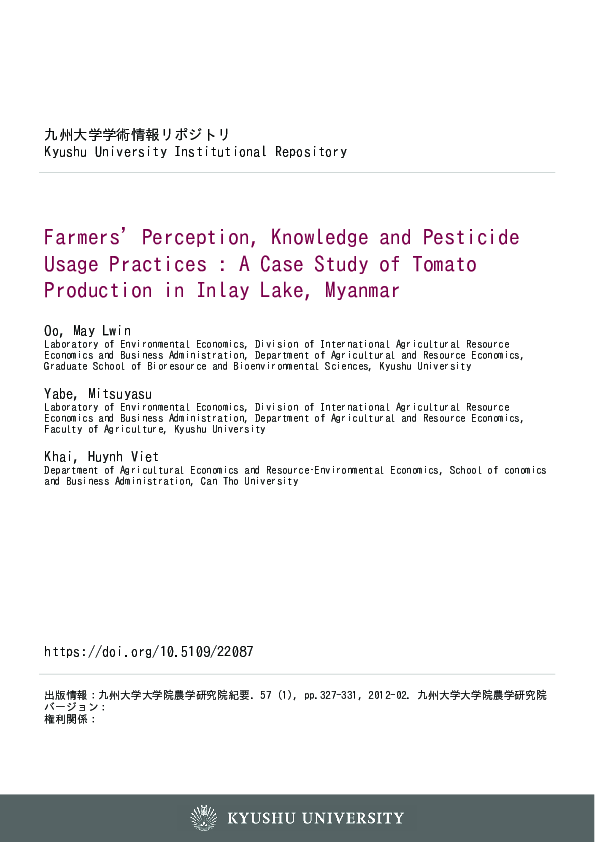 (PDF) Farmers' Perception, Knowledge and Pesticide Usage Practices : A Case Study of Tomato ...