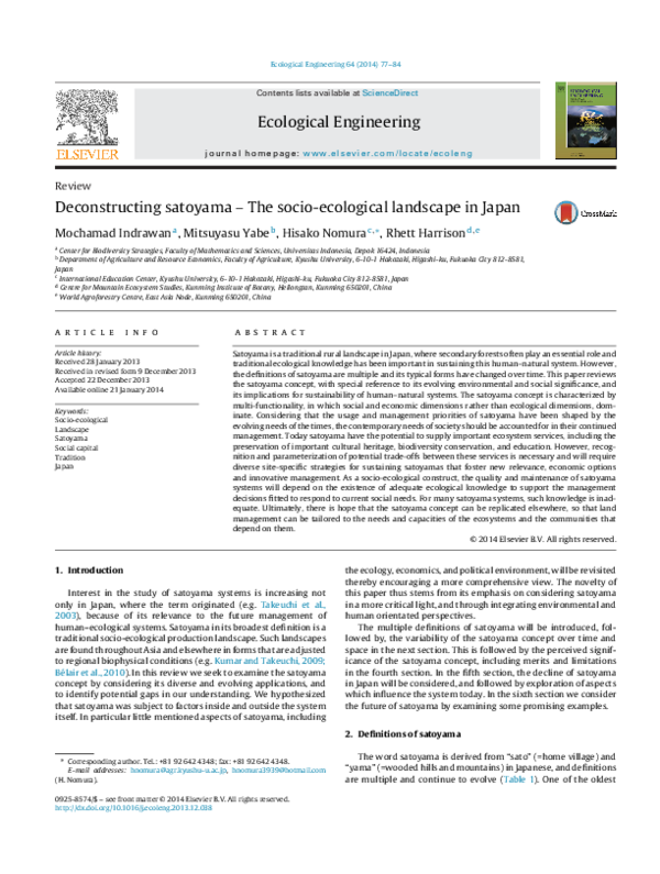 (PDF) Deconstructing satoyama – The socio-ecological landscape in Japan