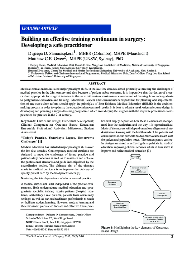 (PDF) Building an effective training continuum in surgery: Developing a safe practitioner