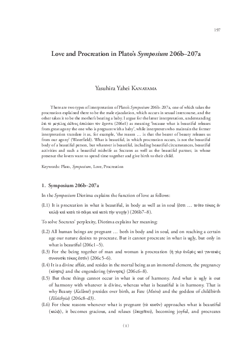 (PDF) Love and Procreation in Plato's Symposium 206b–207a