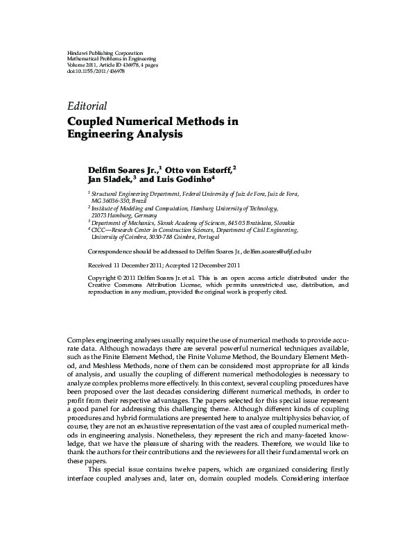 (PDF) Coupled Numerical Methods in Engineering Analysis (PDF) Coupled Numerical Methods in Engineering Analysis