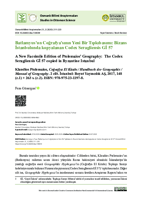 (PDF) Batlamyus’un Coğrafya’sının Yeni Bir Tıpkıbasımı: Bizans ...