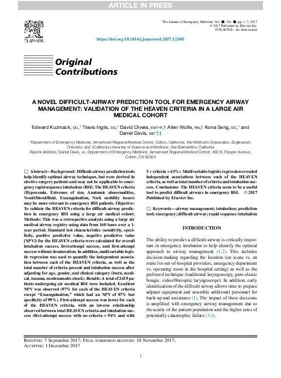 (PDF) A Novel Difficult-Airway Prediction Tool for Emergency Airway ...