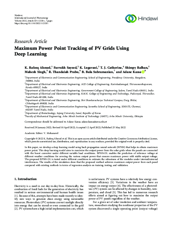Pdf Maximum Power Point Tracking Of Pv Grids Using Deep Learning