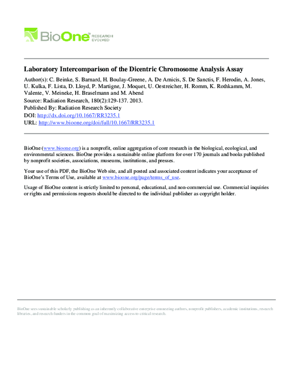 (PDF) Laboratory Intercomparison of the Dicentric Chromosome Analysis Assay | patrick Martigne ...