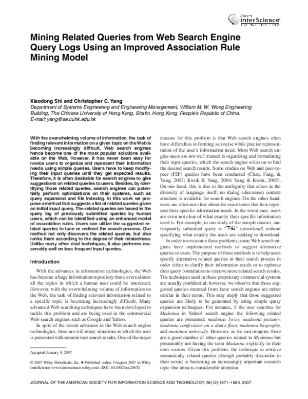 (PDF) Mining Related Queries from Web Search Engine Logs (PDF) Mining Related Queries from Web Search Engine Logs