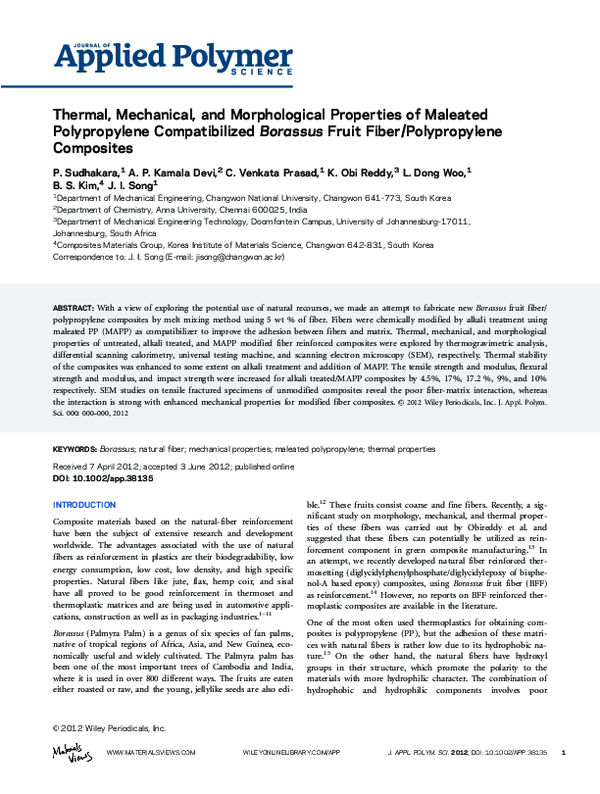 (PDF) Thermal, mechanical, and morphological properties of maleated ...