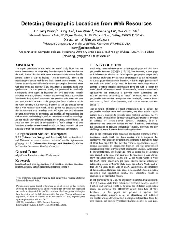 (PDF) Detecting geographic locations from web resources