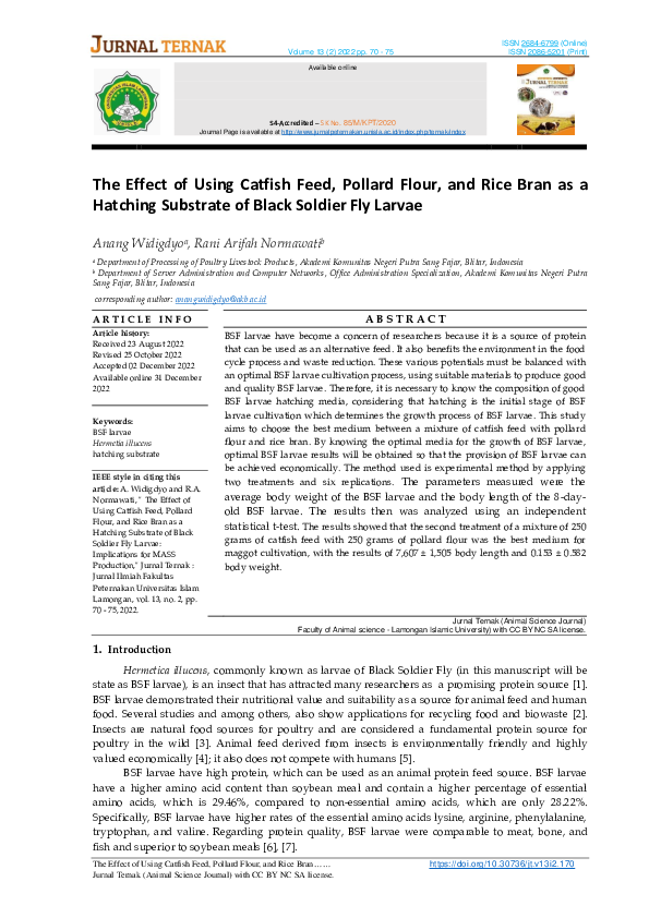 (PDF) The Effect of Using Catfish Feed, Pollard Flour, and Rice Bran as ...