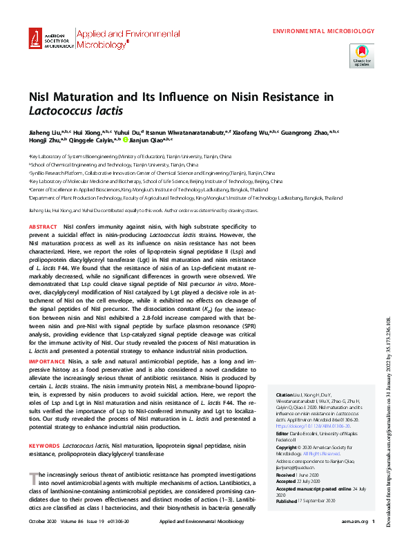 (PDF) NisI Maturation and Its Influence on Nisin Resistance in Lactococcus lactis
