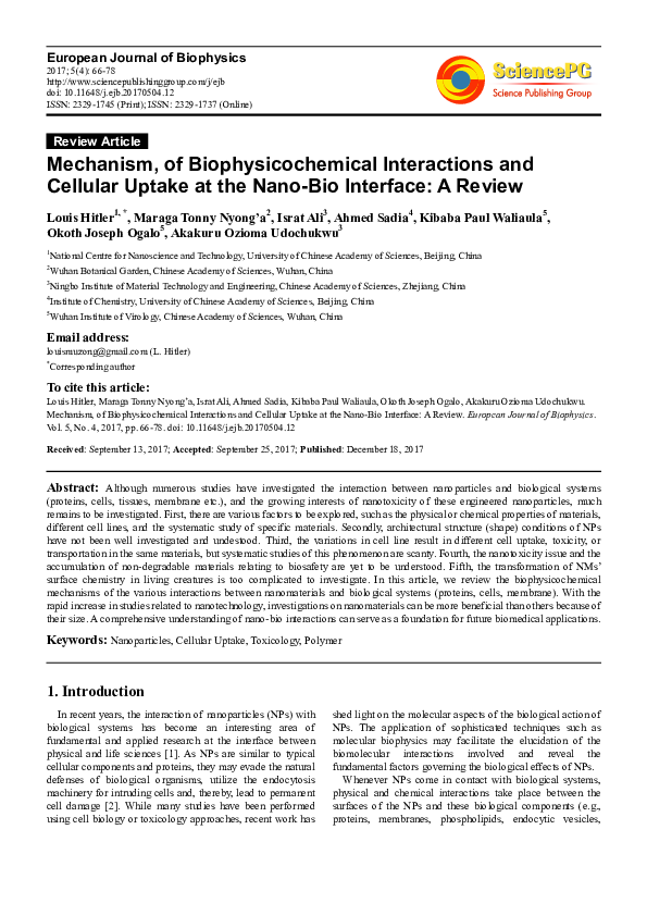 (PDF) Mechanism, of Biophysicochemical Interactions and Cellular Uptake ...