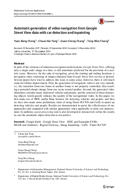 (PDF) Automatic generation of video navigation from Google Street View data with car detection ...