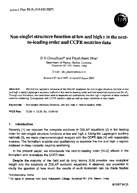 (PDF) Non-Singlet Structure Function at Low and High x in the Next-to-Leading Order and CCFR ...