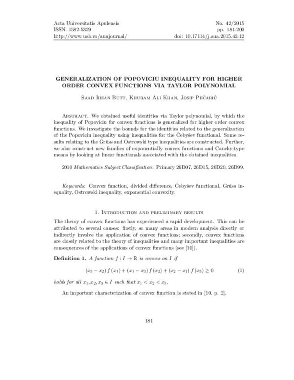 (PDF) Generalizing Popoviciu Inequality for Higher Order