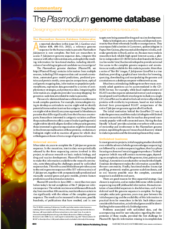 (PDF) The Plasmodium genome database