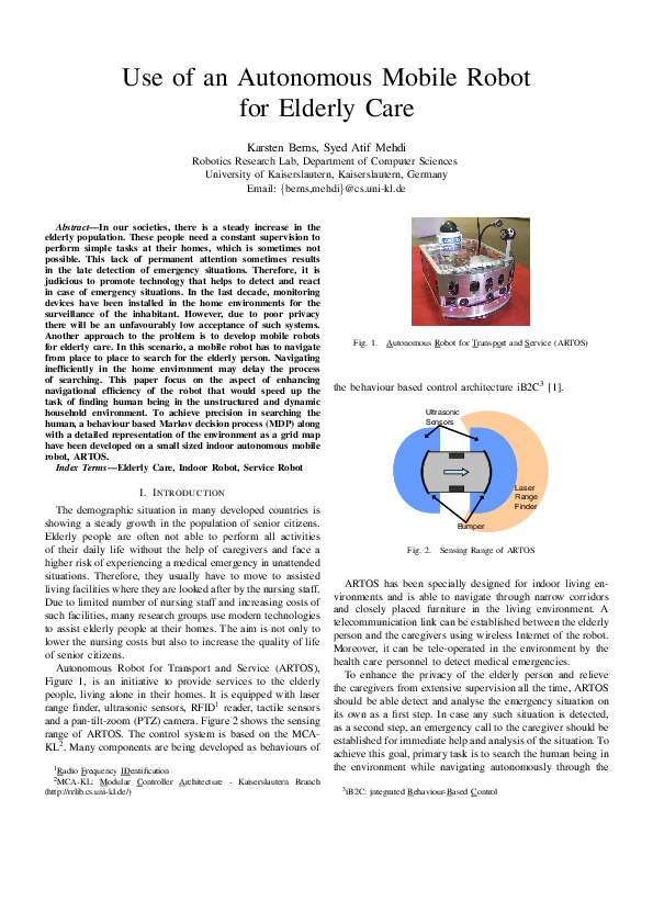 Use of an Autonomous Mobile Robot for Elderly Care