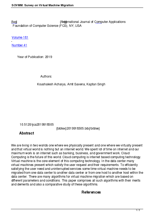 (PDF) SOVMM: Survey on Virtual Machine Migration