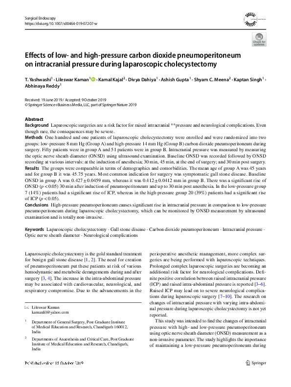 (PDF) Effects of low- and high-pressure carbon dioxide pneumoperitoneum ...