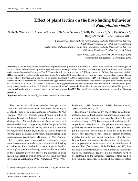 (PDF) Lectin binding to the plant parasitic nematode Radopholus similis ...