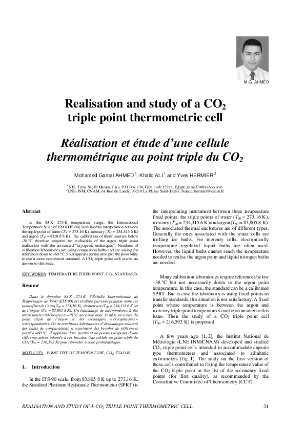 (PDF) Realisation and Study of a CO2 Triple Point Thermometric Cell ...