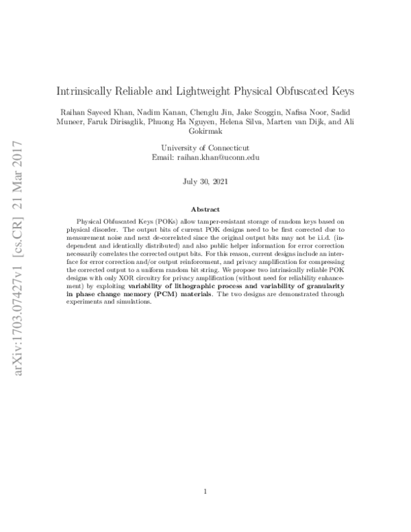 (PDF) Intrinsically Reliable and Lightweight Physical Obfuscated Keys