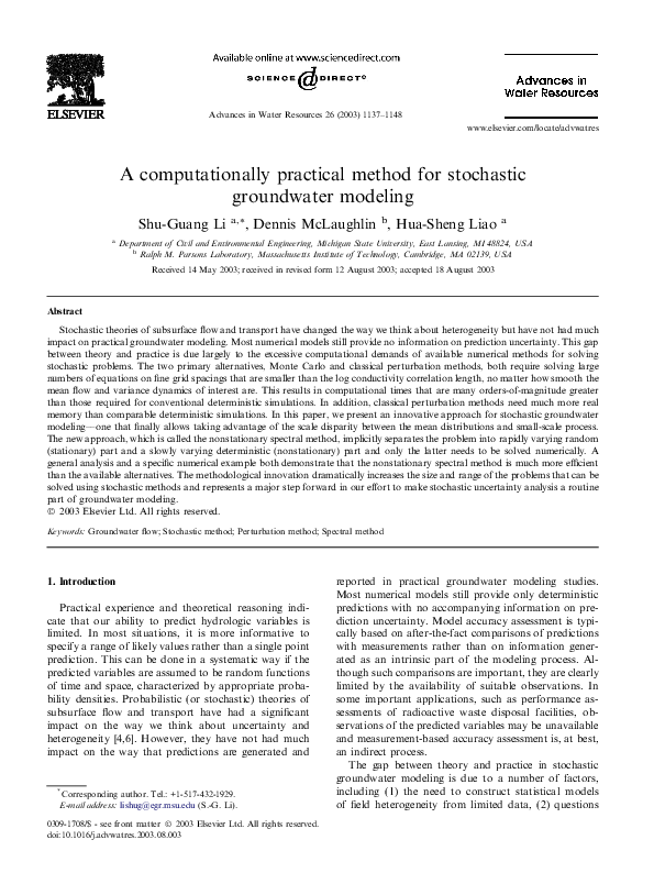 (PDF) A computationally practical method for stochastic groundwater modeling