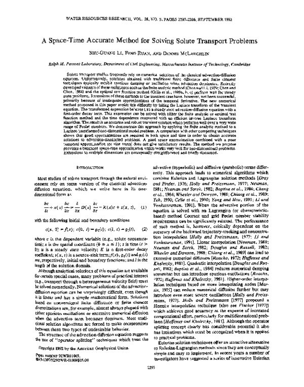 (PDF) A space-time accurate method for solving solute transport problems