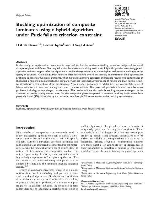 Pdf Optimizing Composite Laminates For Buckling