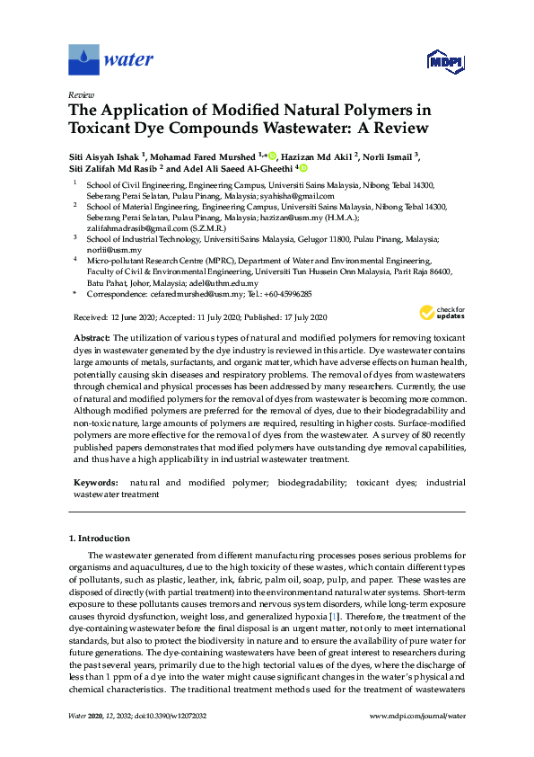 (PDF) The Application of Modified Natural Polymers in Toxicant Dye ...
