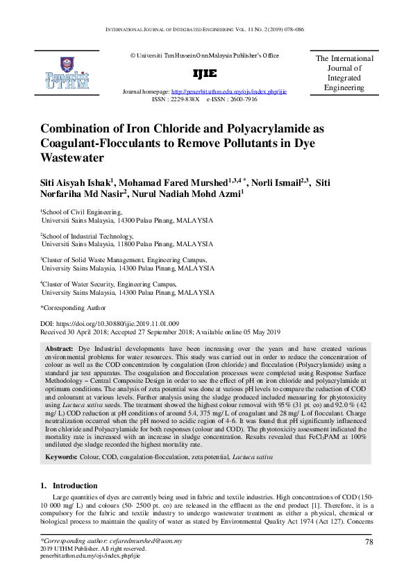(PDF) Combination of Iron Chloride and Polyacrylamide as Coagulant ...