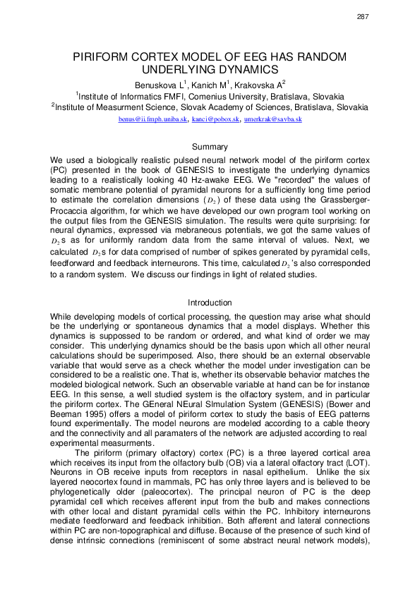 Pdf Piriform Cortex Model Of Eeg Has Random Underlying Dynamics