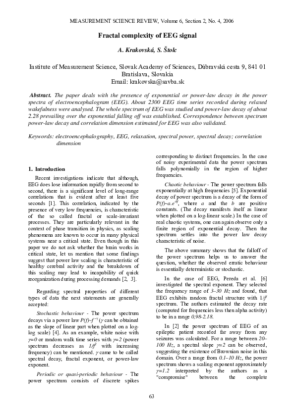 (PDF) Fractal complexity of EEG signal