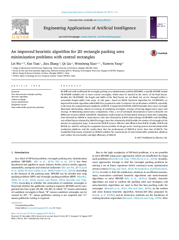 Pdf An Improved Heuristic Algorithm For 2d Rectangle Packing Area Minimization Problems With 