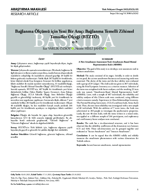 (PDF) A New Attachment Assessment Tool: Attachment-Based Mental ...