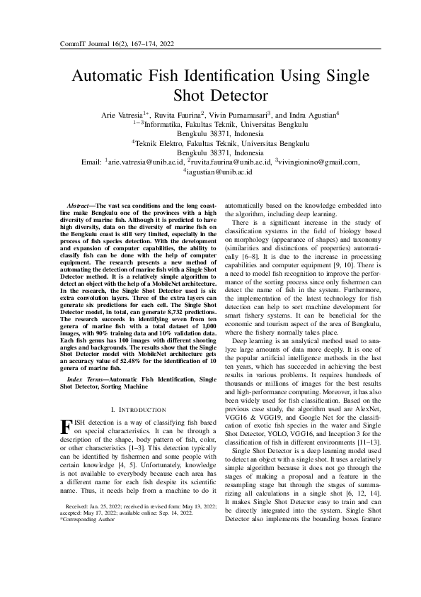 (PDF) Automatic Fish Identification Using Single Shot Detector