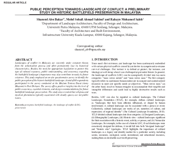 (PDF) Public perception towards landscape of conflict: a preliminary ...